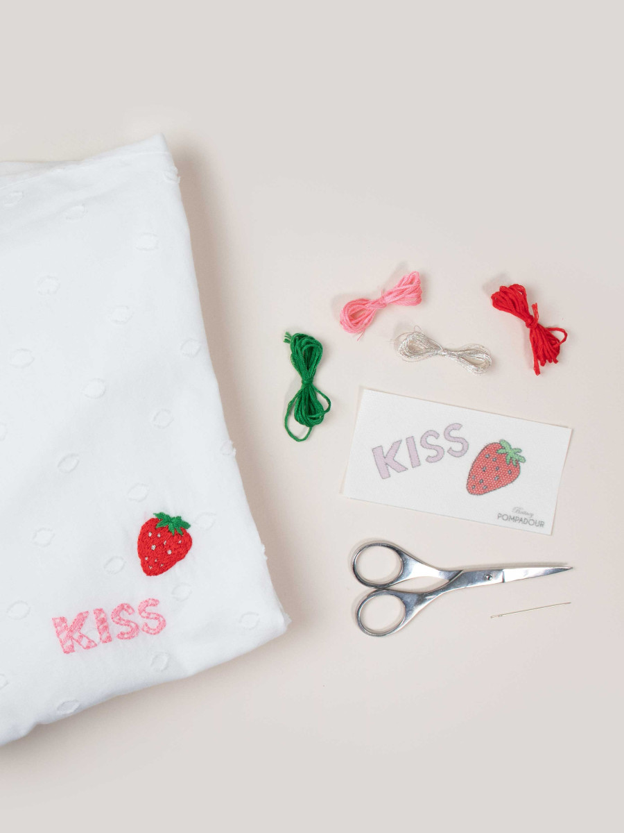 Strawberry embroidery kit pattern for beginners, peel stick and stitch