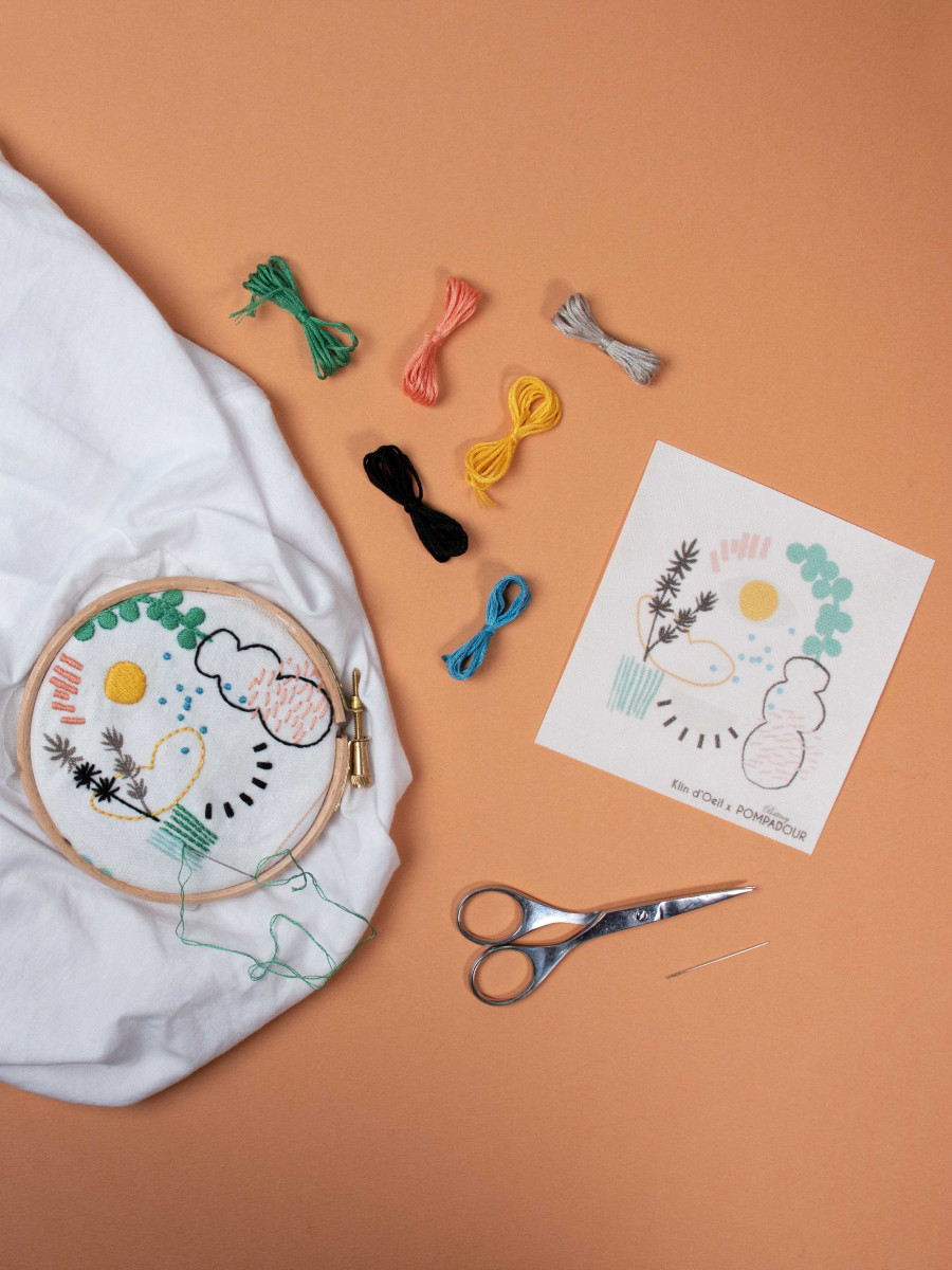 still life embroidery kit pattern for beginners, peel stick and stitch