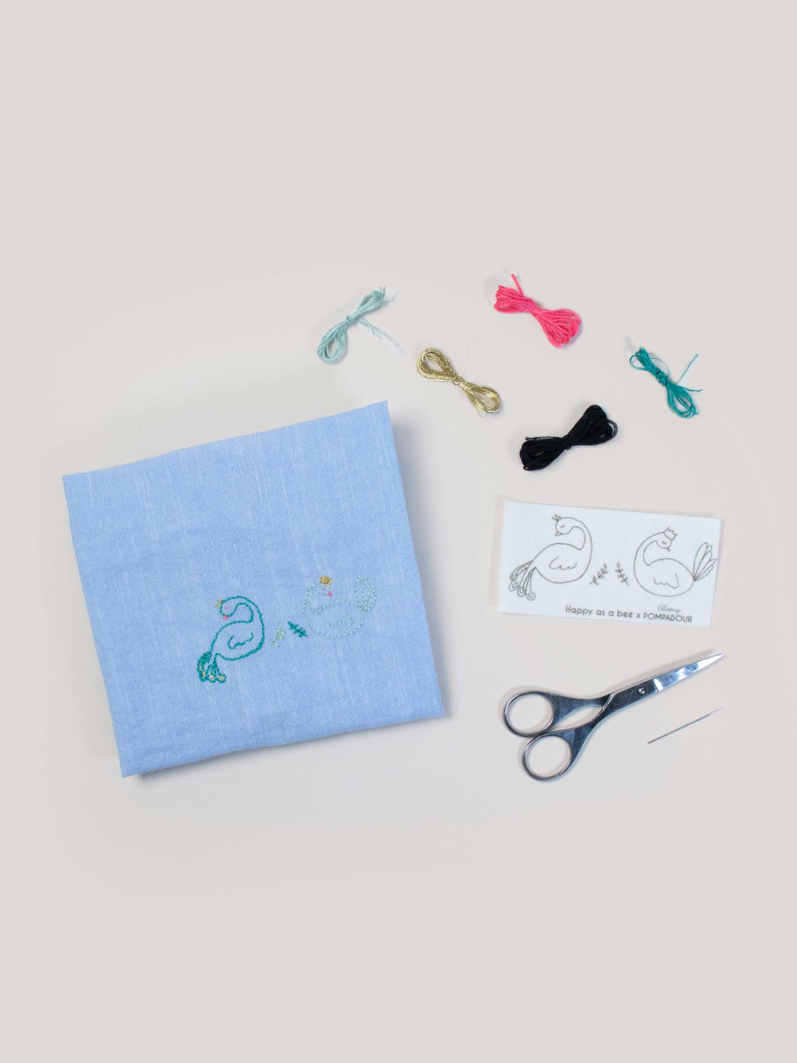 Swan embroidery kit pattern for beginners, peel stick and stitch