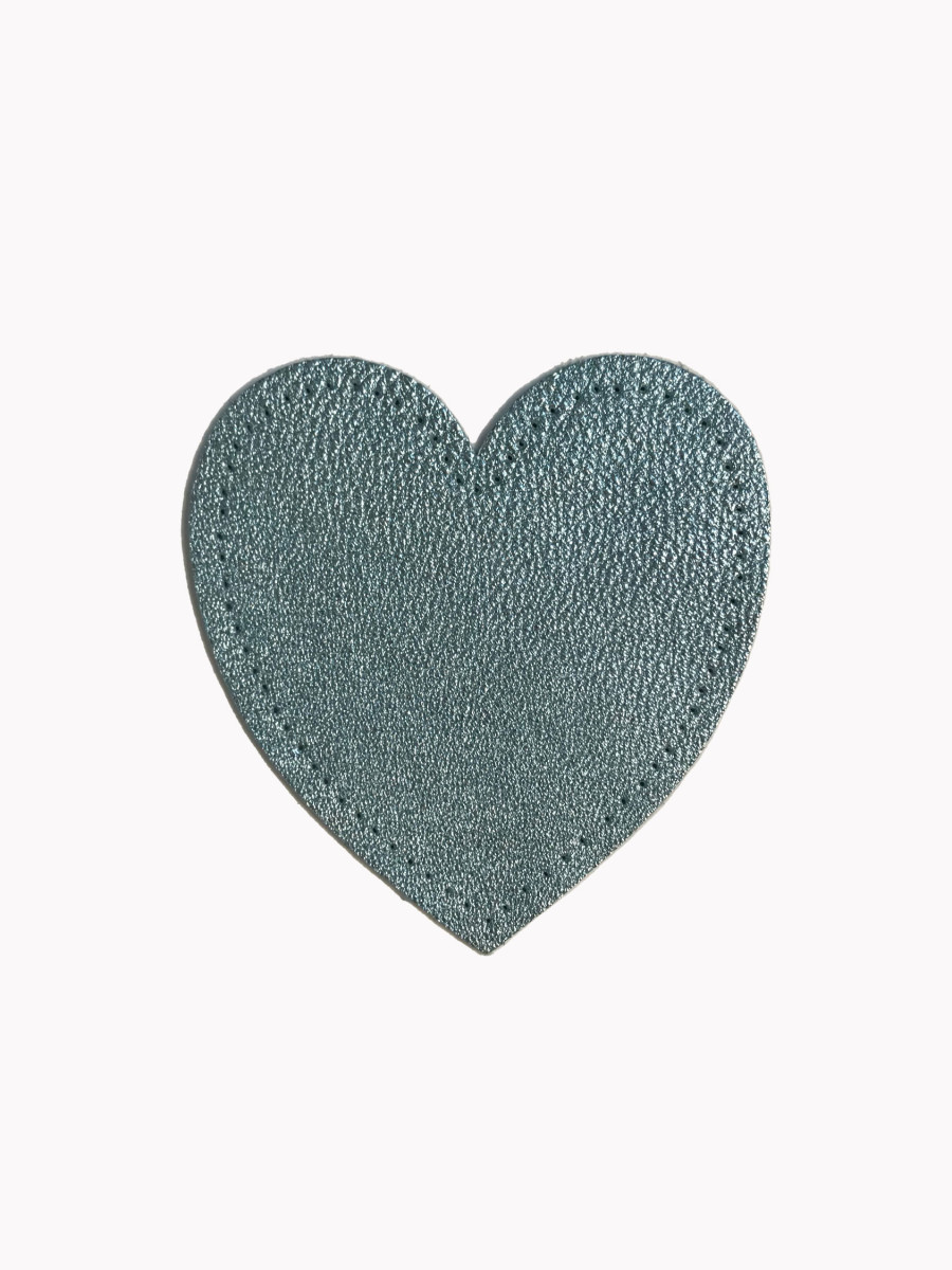 Light blue metallized heart-shaped leather elbow patch - Britney POMPADOUR