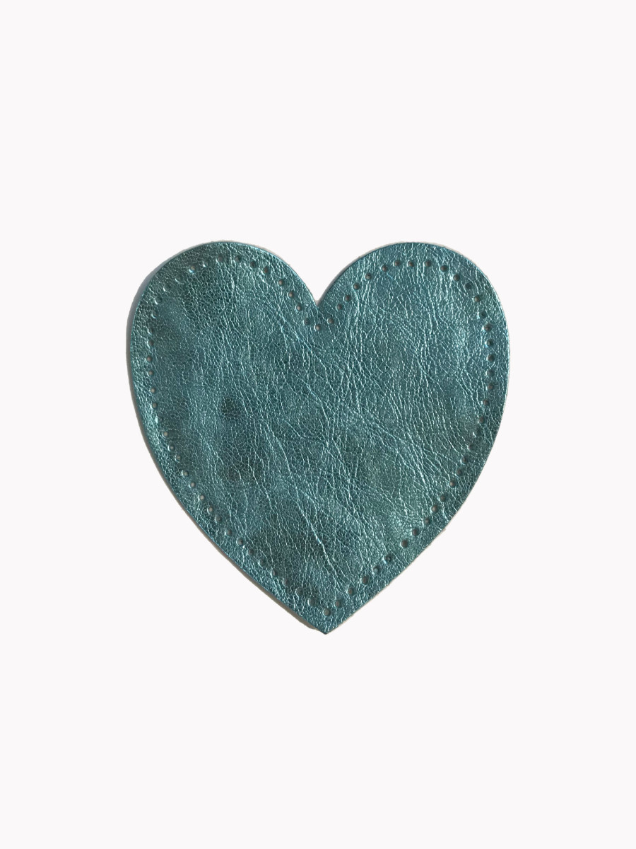Blue pale heart-shaped leather elbow patch for sweater