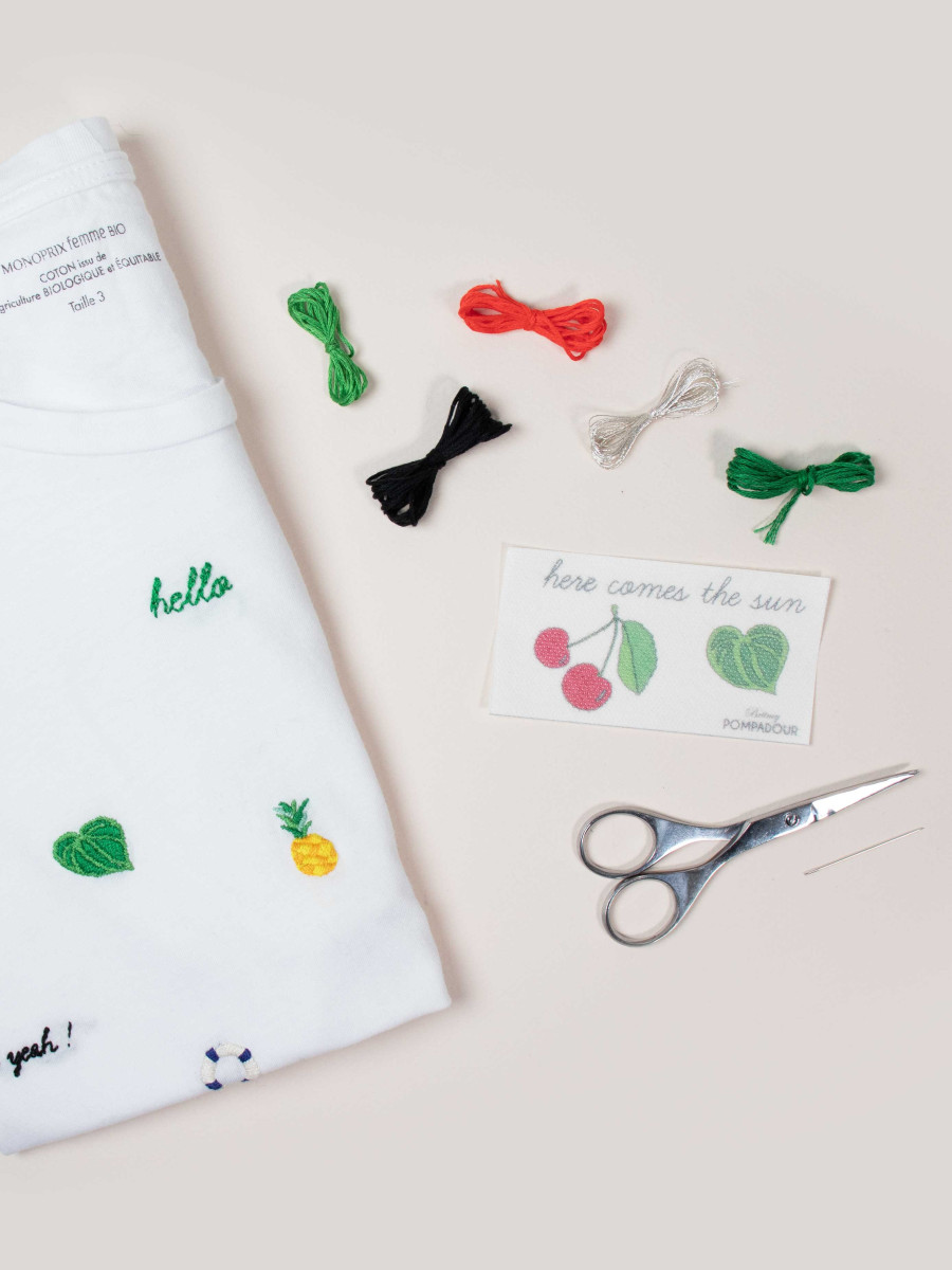 Cherry, embroidery kit pattern for beginners, peel stick and stitch